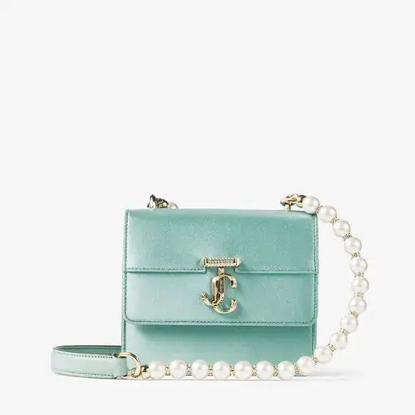 Jimmy Choo Avenue Quad Xs Smoke Green Satin Shoulder Bag With